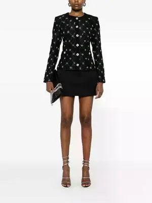 NISSA Embroidered Jacquard Jacket With Crystal Embellishments - Black