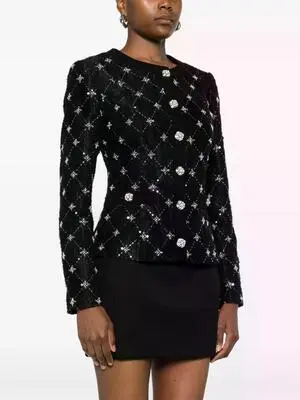 NISSA Embroidered Jacquard Jacket With Crystal Embellishments