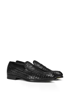 DOUCAL'S Leather Loafers With Woven Detailing - Black
