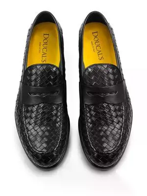 DOUCAL'S Leather Loafers With Woven Detailing - Black