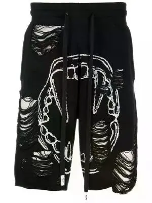 HACULLA. Distressed Intarsia Knit Track Shorts - Black
