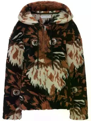 JW Anderson Faux-fur Hooded Jacket With Animal Print - Brown