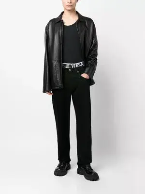 Versace Logo Band Straight-leg Jeans - Black