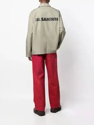 JIL SANDER Logo Print Cotton Shirt Jacket - Green