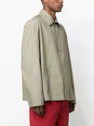 JIL SANDER Logo Print Cotton Shirt Jacket - Green