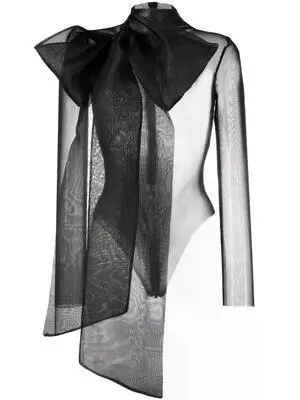 ATU BODY COUTURE Sheer Bow Detail Bodysuit - Black
