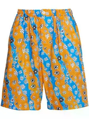 Marni Wave Daisy-print Wide-leg Shorts - Orange