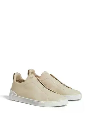 Zegna Calf Leather "second Skin" Sneakers - Neutrals