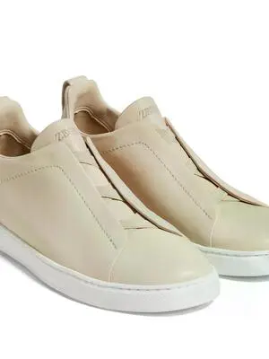 Zegna Calf Leather "second Skin" Sneakers - Neutrals