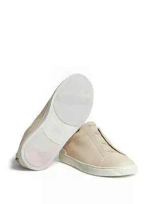 Zegna Calf Leather "second Skin" Sneakers - Neutrals