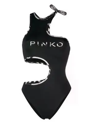 Pinko Cut-out Logo Print Swimsuit - Black