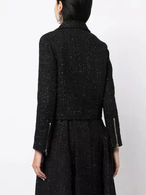Goen.j Cropped Tweed Biker Jacket - Black