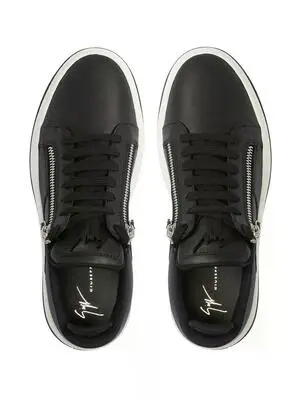 GIUSEPPE ZANOTTI Leather Sneakers With Silver-tone Hardware - Black