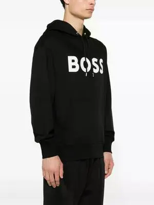 BOSS Logo-print Cotton Hoodie - Black