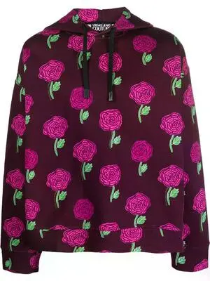 Versace Rose-print Cotton Hoodie - Pink
