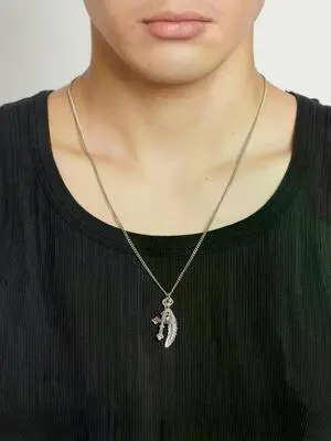 Emanuele Bicocchi Tone Sterling Feather And Cross Pendant Necklace