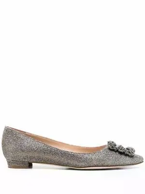 Manolo Blahnik Hangisi Ballerina Shoes With Crystal Embellishment - Silver