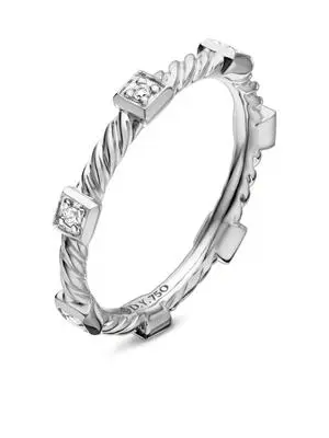 David Yurman 18kt White Gold Diamond Stack Ring - Silver