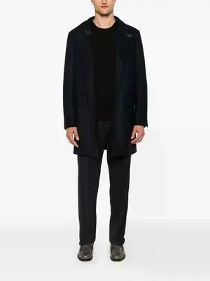 FAY Single-breasted Fleece Coat - Blue