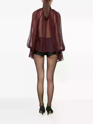 ATU BODY COUTURE Burgundy Silk Semi-sheer Tie-neck Blouse
