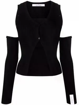 Rokh Cut-out Knitted Cardigan - Black