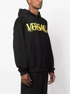 Versace Logo Print Cotton Hoodie - Black