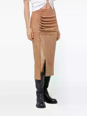 Rabanne Suede Midi Skirt With Side Slit