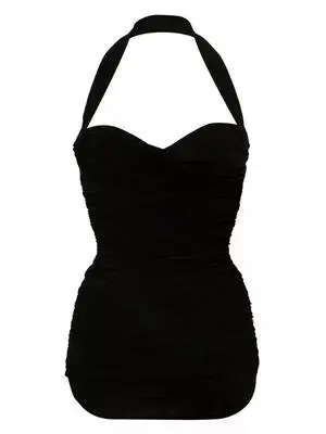 Norma Kamali Bill Ruched Halterneck Swimsuit - Black