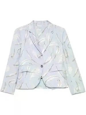 Thom Browne Feather-print Silk Blazer - Blue