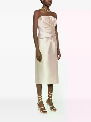 Alberta Ferretti Strapless Satin Midi Dress