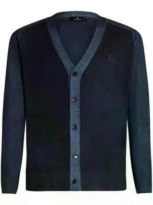 Etro Pegaso Embroidered Wool Cardigan - Blue