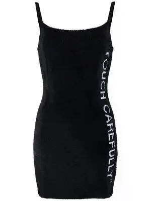 Off-White Slogan Detail Fuzzy Mini Dress - Black