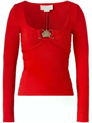 GENNY Knitted Sweater With Metallic Orchid Detail - Red