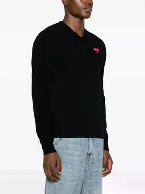 Play Comme Des Garcon V-neck Wool Jumper With Heart Patch