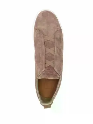 Zegna Triple Stitch Suede Slip-on Sneakers - Brown