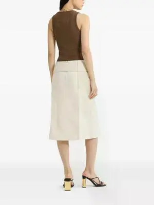 PATOU Belted Denim Midi Skirt With Front Slit