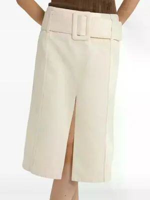 PATOU Belted Denim Midi Skirt With Front Slit