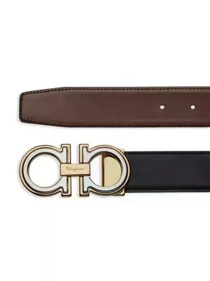 FERRAGAMO Reversible Gancini Leather Belt - Black