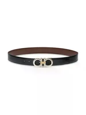 FERRAGAMO Reversible Gancini Leather Belt - Black