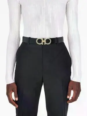 FERRAGAMO Reversible Gancini Leather Belt - Black