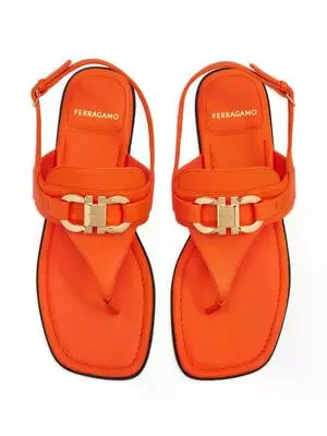 FERRAGAMO Gancini Leather Flat Sandals - Orange