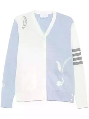 Thom Browne Feather-intarsia Cotton Cardigan - Blue