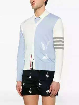 Thom Browne Feather-intarsia Cotton Cardigan - Blue