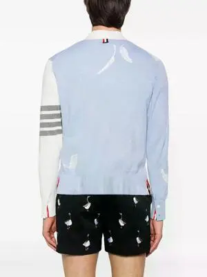 Thom Browne Feather-intarsia Cotton Cardigan - Blue