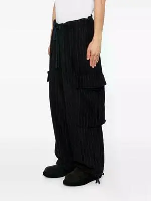 GREG LAUREN Pinstriped Wool Blend Wide Leg Trousers