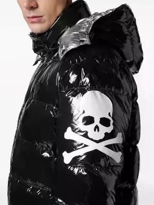 Philipp Plein Padded High-shine Coat With Skull Print And Detachable Hood