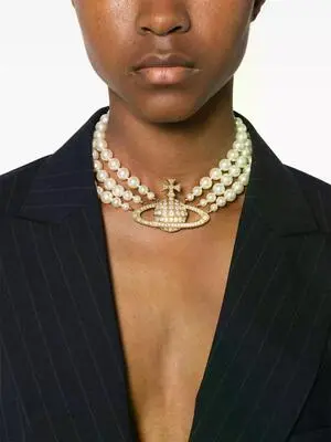 VIVIENNE WESTWOOD Bas Relief Three-row Faux Pearl Choker Necklace - Neutrals