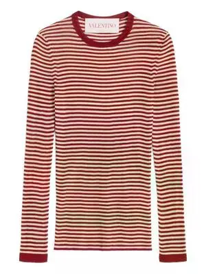 Valentino Garavani Striped Silk Crew Neck Long Sleeve Top