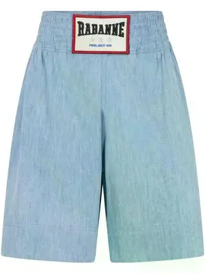 Rabanne Logo-appliqué Wide Leg Denim Shorts - Blue