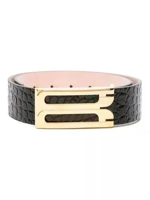 Victoria Beckham Logo Plaque Leather Belt - Black